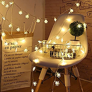 50 Led Snowflake LED Lights with Remote Control Timer, Battery Powered Snowflake Shaped LED String Lights for Christmas Indoor Outdoor, Party,Festival Garden Decor (Warm-White Snowflake, 16.5)