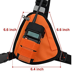 LSENG Radio Chest Harness Shoulder Radio Holster Chest Pack Adjustable Single Radio Pouch Two-Way Radio Holster for Motorola Radios and BAOFENG Walkie Talkies etc. (Orange)