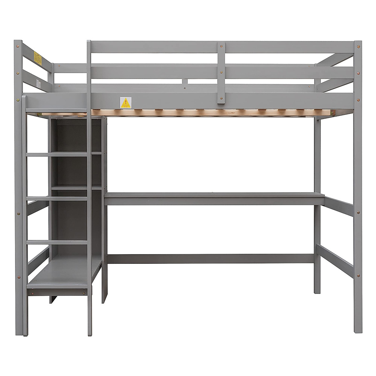 Harper & Bright Designs Full Loft Bed with Desk and Storage Shelves, Wood Full Size Loft Bed with Desk Underneath, High Loft Bed Full with Slat Support for Kids, Boys,Girls,Teens, Grey