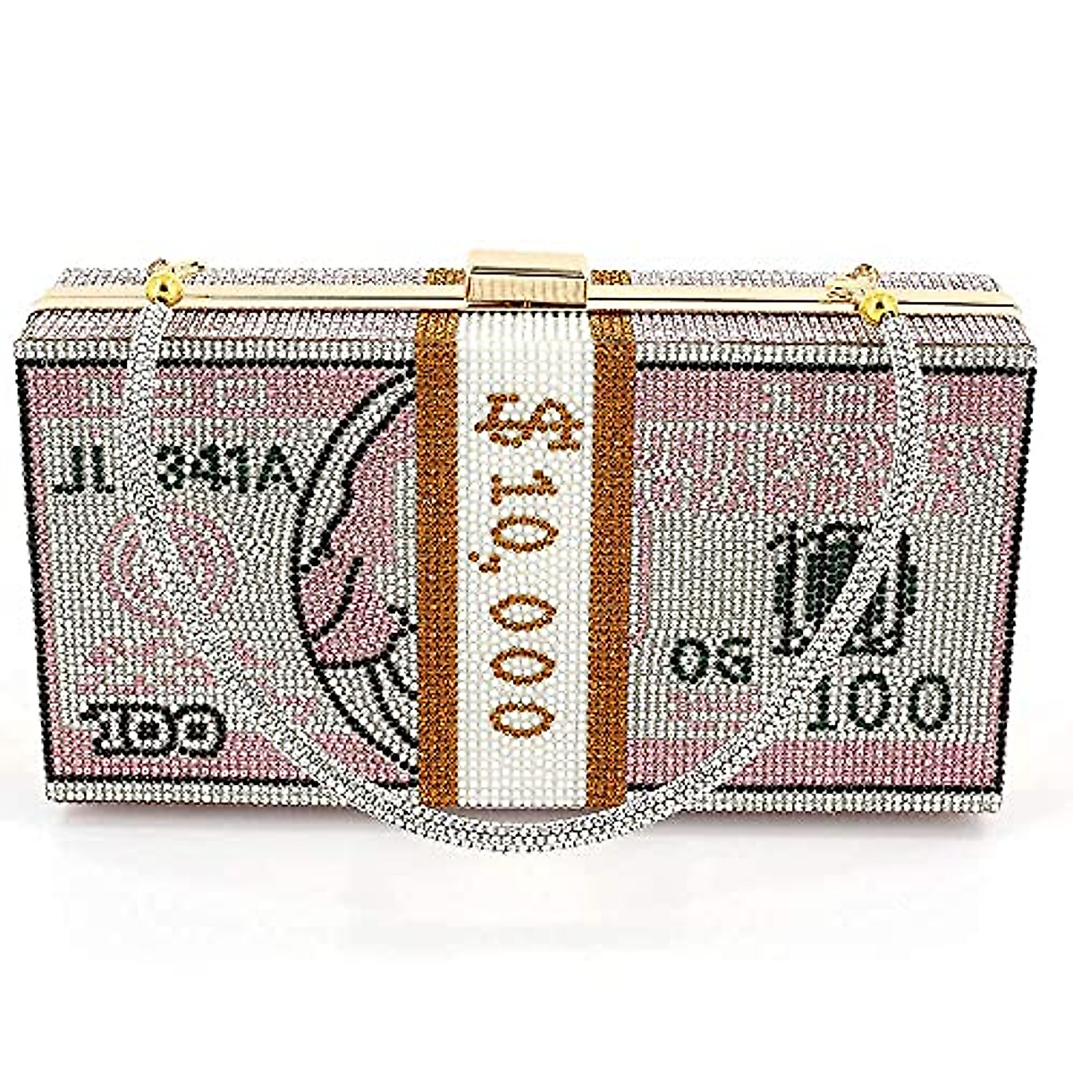 N++A Ladies Chocolate Dollar Evening Bags Shiny Rhinestone Clutch Women Money Purses and Handbags Rhinestone Handbags Wedding Dinner Bag (dollar pink)