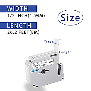 5PK 12mm 0.47 M-K231s M Tape Compatible with Brother M Tape 12mm 0.47 White M-k231 M-k231s，Black on White for Brother 12mm 1/2 M Tape Label Maker Tape for Brother PTouch PT-65 PT-90 PT-M95 PT-70BM