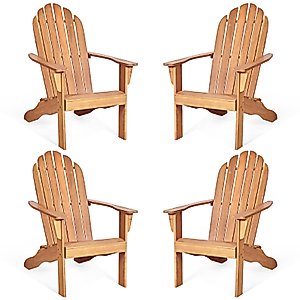 Tangkula Adirondack Chair, Acacia Wood Adirondack Lounger Chair, Outdoor Armchairs with Slatted Seating, Weather Resistant, for Patio Deck Lawn Backyard, Garden Adirondack Furniture (4, Natural)
