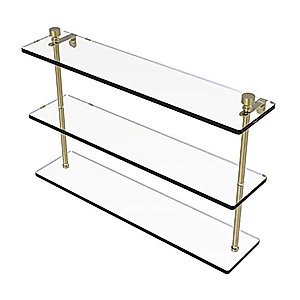 Allied Brass FT-5/22 Foxtrot Collection 22 Inch Triple Tiered Glass Shelf, Satin Brass