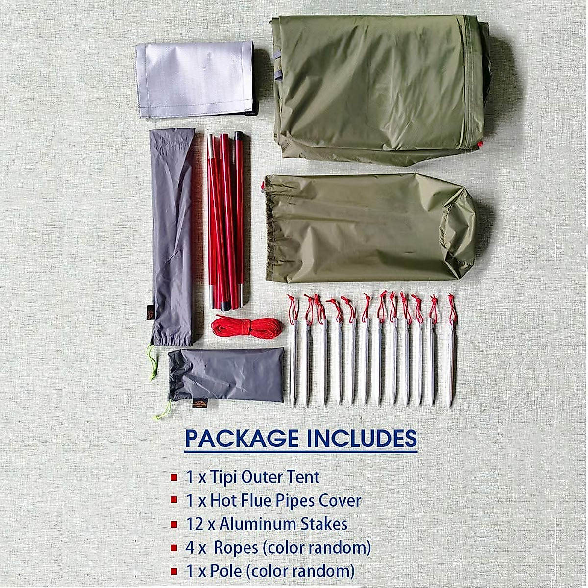 Tipi Hot Tent with Fire Retardant Stove Jack for Flue Pipes, 2 Person Lightweight, Teepee Tents for Family Team Outdoor Backpacking Camping Hiking (Olive)