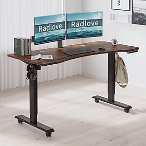 Radlove Electric Height Adjustable Standing Desk, 55'' x 30'' Stand Up Desk Workstation, Splice Board Home Office Computer Standing Table Height Adjustable Computer Desk Rustic Brown Top+Black Frame