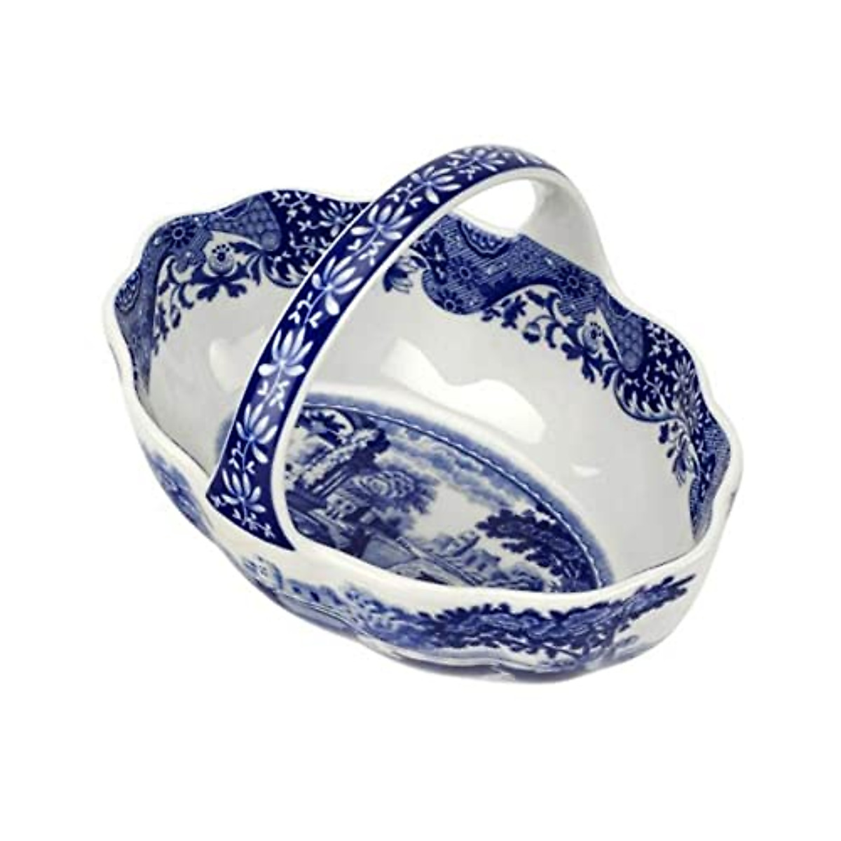 Spode Blue Italian Handled Basket | Fruit Bowl | Centerpiece for Potpourri | Home Décor | Made of Porcelain | Measures 6-Inches | Dishwasher Safe (Blue/White)