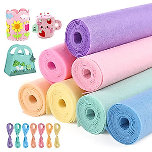 Naler 7 Rolls Felt Sheets, 7 Yards Rainbow Felt Fabric Rolls Bundle, 8"x35" 1mm Assorted Felt Sheets for Crafts Macaron Colors Sewing Fabric with 7 wools for Fabrics DIY Craft Sewing Patchwork