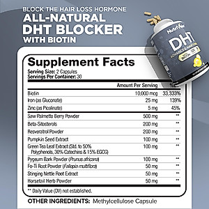Nutrivein DHT Blocker with Biotin - Boosts Hair Growth & New Follicle Growth for Men and Women - 30 Day Supply (60 Capsules, Two Daily)