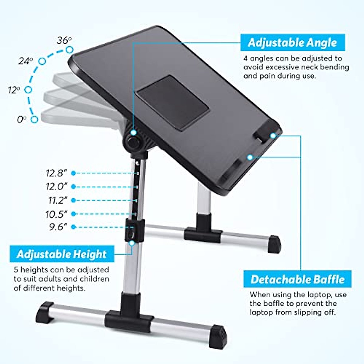 Slendor Laptop Desk Adjustable Laptop Stand Foldable Bed Table Portable Lap Desk Folding Notebook Stand Reading and Writing Holder Breakfast Tray with Drawer and Cooling Fan for Bed Couch Sofa Floor