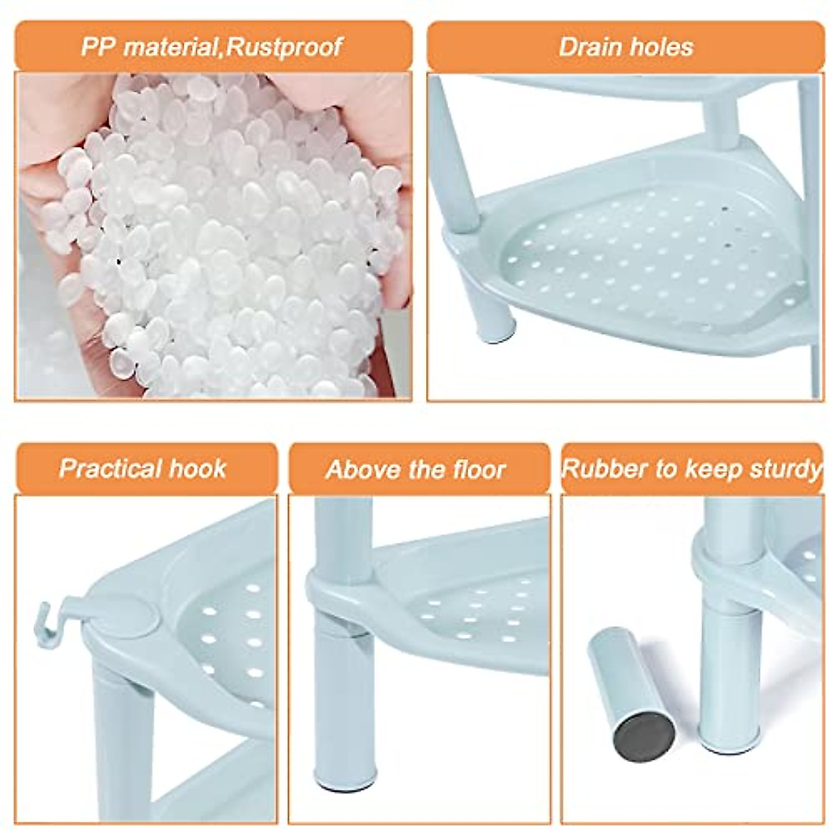 4 Tier Corner Shower Caddy, Rustproof, Plastic Shower Organizer for Bathroom, Bathtub, Shower pan, Bath Accessories Shower Caddies, 13.5 x 10 x 33.5 Inches, Blue (Round Slot Blue 4 Tier)