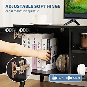 DUMOS TV Stand for 55 60 inch TV, Entertainment Center with Storage Cabinet, Mid Century Modern Media Console Table, Adjustable Hinge, Wooden Television Furniture for Living Room, Office - Black