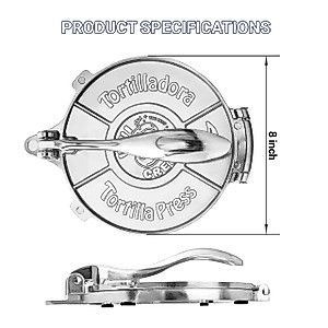 Vivicreate 8 Inch Tortilla Press, Tortilladora Press, Aluminum Tortilla Press, Flour Tortilla Press, Rotis Press, Quesadilla press, Taco Maker (Silver)