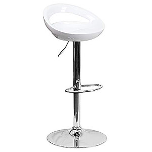 Flash Furniture Wilson 2 Pack Contemporary White Plastic Adjustable Height Barstool with Rounded Cutout Back and Chrome Base