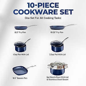 Granitestone 10 Pc Pots and Pans Set Non Stick Cookware Set, Kitchen Cookware Sets, Pot and Pan Set, Pot Set, Diamond Coated Nonstick Cookware Set with Lids, Non Toxic, Dishwasher Safe, Blue…