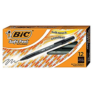 BIC SGSM11BK Soft Feel Stick Ballpoint Pen, Black Ink, 1mm, Medium, Dozen