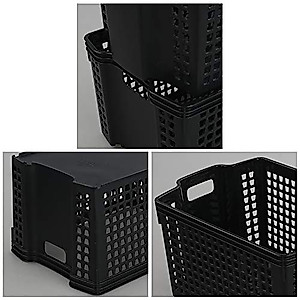 Yubine Black Plastic Storage Basket, Stacking Baskets Bin, 6 Packs