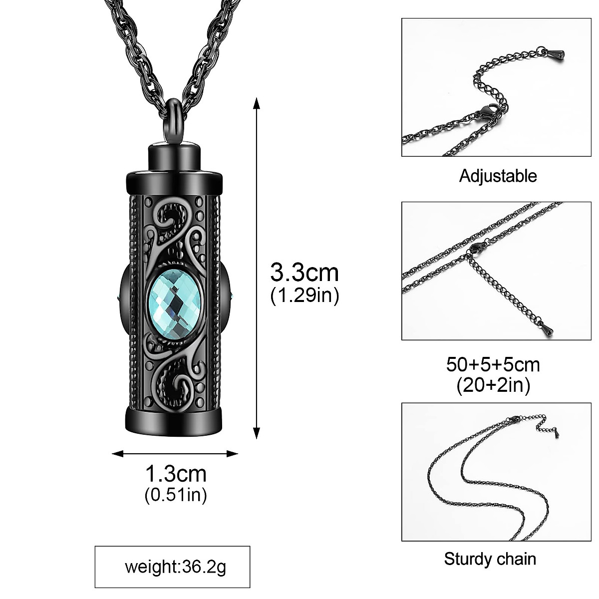 XIUDA Crystal Cremation Urn Necklace for Ashes Keepsake Cremation Jewelry for Human Ashes Stainless Steel Memorial Pendant with Flower