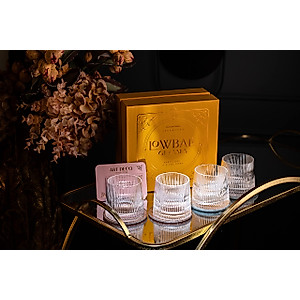 GLASSIQUE CADEAU Vintage Art Deco Speakeasy Lowball Glasses | Set of 4 | 9 oz Crystal Tumblers for Drinking Classic Gin, Rum, Vodka Bar Drinks | Round Short Rocks Glassware