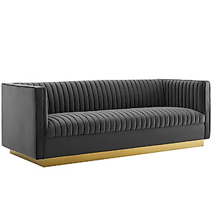 Modway Sanguine Vintage Glamour Channel Tufted Performance Velvet Upholstered Sofa in Gray