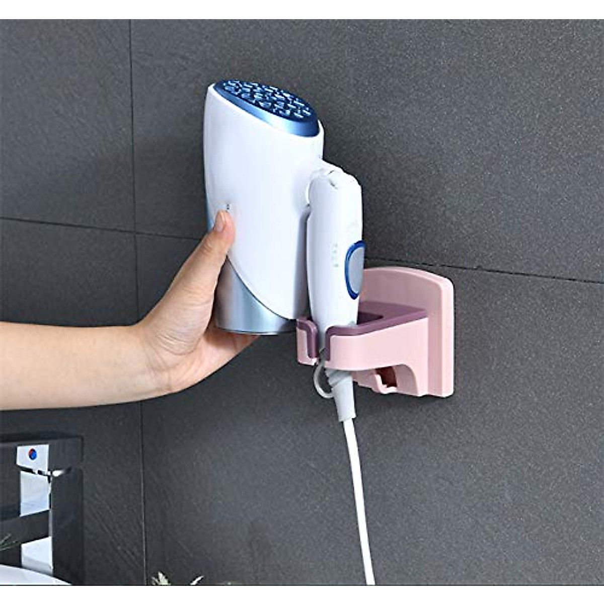 AKOAK 3 Pcs Hair Dryer Holder Stainless Steel Wall Mounted Hair Care Tool Holder Waterproof and Perforation-Free Bathroom Storage Rack