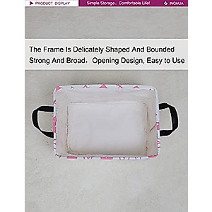 INGHUA Rectangular Storage Basket Fabric Organizer Bin for Toys,Books,Clothes,Gifts,Pets-Perfect for Home,Office,Nursery,Dorm,Shelf(Rec-Pink Hearts)