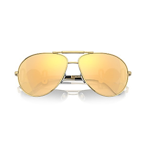 Versace Unisex Sunglasses Gold Frame, Brown Mirror Gold Lenses, 65MM