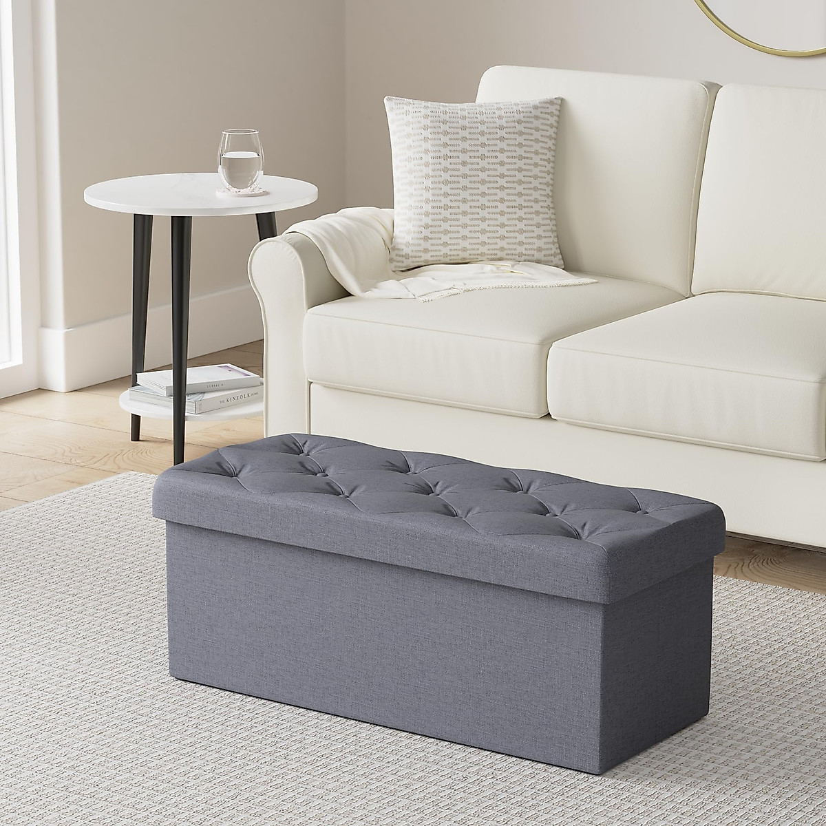 BRIAN & DANY 43 inch Ottoman with Storage, Linen Storage Ottoman Bench, Folding Ottoman Storage for Bedroom and Living Room - Gray