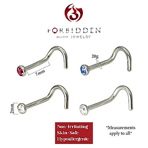 Forbidden Body Jewelry Set of 4 Nose Screws: 20g Surgical Steel CZ Crystal Nose Screws (Clear, Pink, AB & Aqua)
