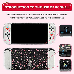 FANPL Cute Carry Case Bundle for Nintendo Switch OLED 2021, Cover Accessories Set with Pink Strawberry Travel Bag, Glitter Strawberry PC Shell, Adjustable Shoulder Strap, Thumb Grips, Screen Protector