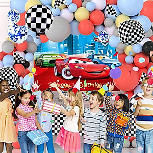Lnkdeya Race Cars Birthday Party Decorations-179 Pcs Racing Cars Checked Balloons Garland Kit Cars Banner Racing Backdrop Tablecloth