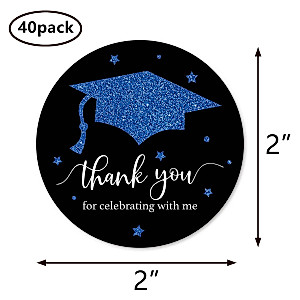 Blue Black Graduation Thank You Stickers, Congrats Grad Party Favor Sticker Labels 40-Pack 2in