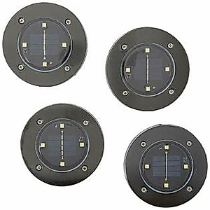 Bell+Howell Disk Lights Solar Ground Lights Gunmetal - Upgraded Wireless Auto On/Off Solar Garden Outdoor Waterproof Lighting with 4 LED Bulbs for Lawn, Patio, Garden, Yard,Pack of 4, As Seen On TV