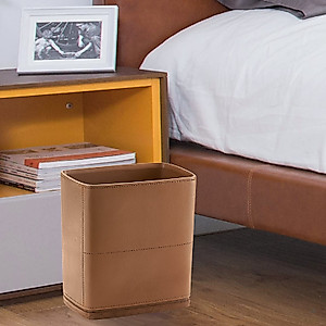 Polytree Bathroom Trash Can 1.8 Gallon(7 Liter) Small Kitchen Garbage Can,Decor Wastebasket for Bedroom Office,Resin Hand-Carved Leather Brown