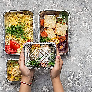 Stock Your Home 1 Lb Small Aluminum Pans with Lids (50 Pack) Foil Pans + Clear Plastic Lids, Disposable Cookware, Takeout Trays with Lids - To Go Disposable Food Containers for Restaurants & Catering