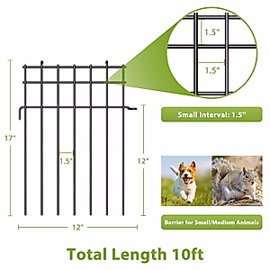OUSHENG 1.5'' Spacing Animal Barrier Fence for Dogs, 10 Panels Rustproof Metal Anti Doggie Digging Garden Border, Under Ground Fencing Bottom Puppy Blockers Stakes for The Yard, 17in (H) X 10ft (L)