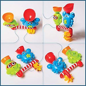 ic toyzz Baby Bath Toys - Waterfall Bathtub Toys with Fill, Spin and Flow Suction Cup Toy, Colander Bathtub Toys and Bath Toy Holder. Colorful Toddler Bath Toys for Toddlers 1-3 and Up