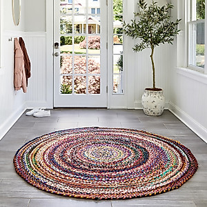 nuLOOM Tammara Bohemian Hand Braided Area Rug, 4' Round, Multi
