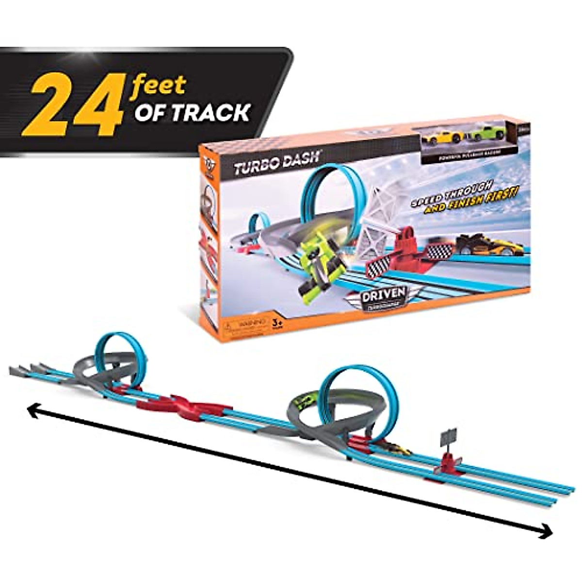Driven by Battat – Toy Car Racing Loop Playset – 28Pc Toy Racing Loop Set – Race Car Toys and Playsets for Kids – Pullback Cars – 3 Years + – Turbo Dash (28pc)