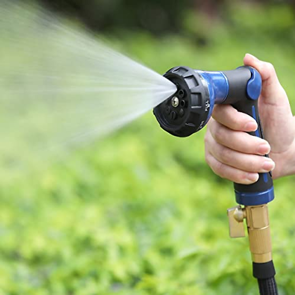 FANHAO Garden Hose Nozzle 100% Heavy Duty Metal Water Hose Sprayer with 8 Spray Patterns, High Pressure Spray Nozzle with Thumb Control, On Off Valve for Watering Plants, Washing Cars & Pets, Blue