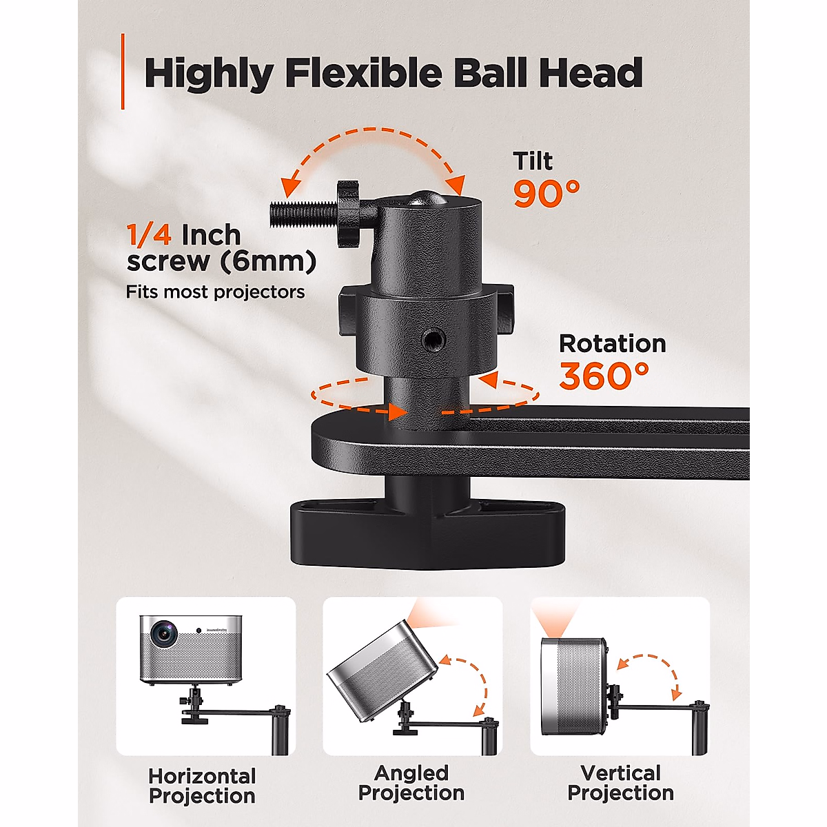 AMADA HOMEFURNISHING Height Adjustable Projector Stand 32"-47", Projector Floor Stand with 3 Mounting Options, Projector Mount with 360° Rotatable Ball Head for Home & Office & Outdoor, AMPS04