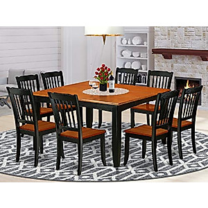 EAST WEST FURNITURE 9PC Square 36/54 inch Table with 18 In Leaf and 8 vertical slatted Chairs