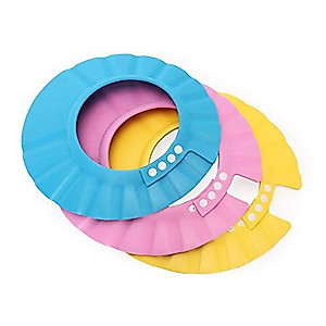 3pcs Soft Adjustable Shampoo Shower Cap Kids Bathing Protection Plastic Bath Hat Visor Cap for Toddler Baby Kids Children (Color Random, 27.5CM/10.8IN)