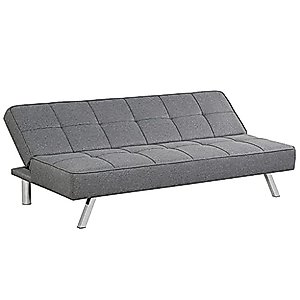 SLNFXC Convertible Futon Grey Linen Fabric Sofa Bed Adjustable Sleeper with Stainless Steel Legs