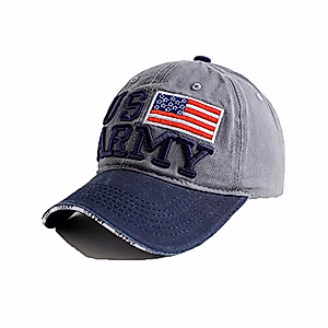 Anna-Kaci USA American Flag Hat for Men and Women US Army Letter Embroidered Color Block Washed Cotton Baseball Cap, Grey