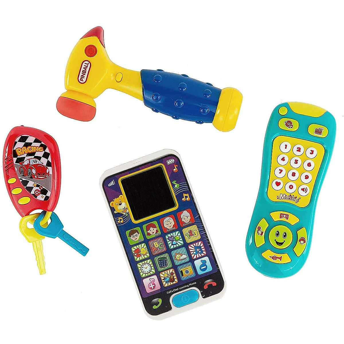 WALA - Learning Music Playset Bundle Smartphone with Car Keys Remote TV Control and Hammer - Pretend N Play with Storage Bag