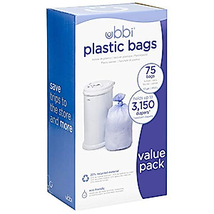 Ubbi Steel Odor Locking Diaper Pail + Disposable Pail Bags Value Pack