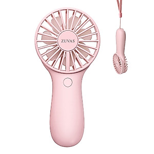 Zuvas Mini Handheld Fan 2600mAh Battery Operated Rechargeable Fan 3 Speed USB Powered Electric Fan Powerful Personal Fan Small Portable Travel Fan for Outdoor Indoor Makeup Eyelash with Lanyard, Pink