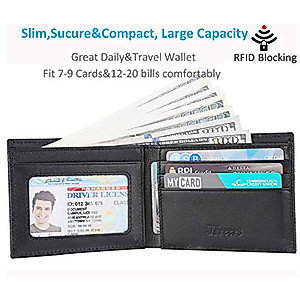 UTreers Bifold Wallets for Men Card Genuine Leather Front Pocket Wallet with Keychain Ring