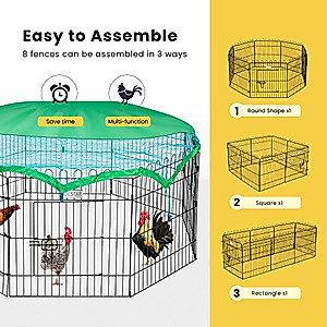 DEStar 8 Panel Foldable Outdoor Backyard Metal Coop Chicken Cage Enclosure Duck Rabbit Cat Crate Playpen Exercise Pen with Weather Proof Cover
