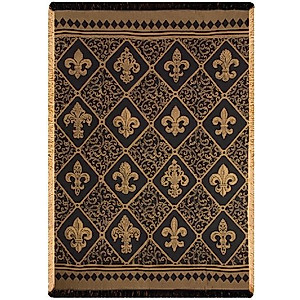 Manual Damask Throw, Fleur De Lis, Gold, 50 by 60-Inch